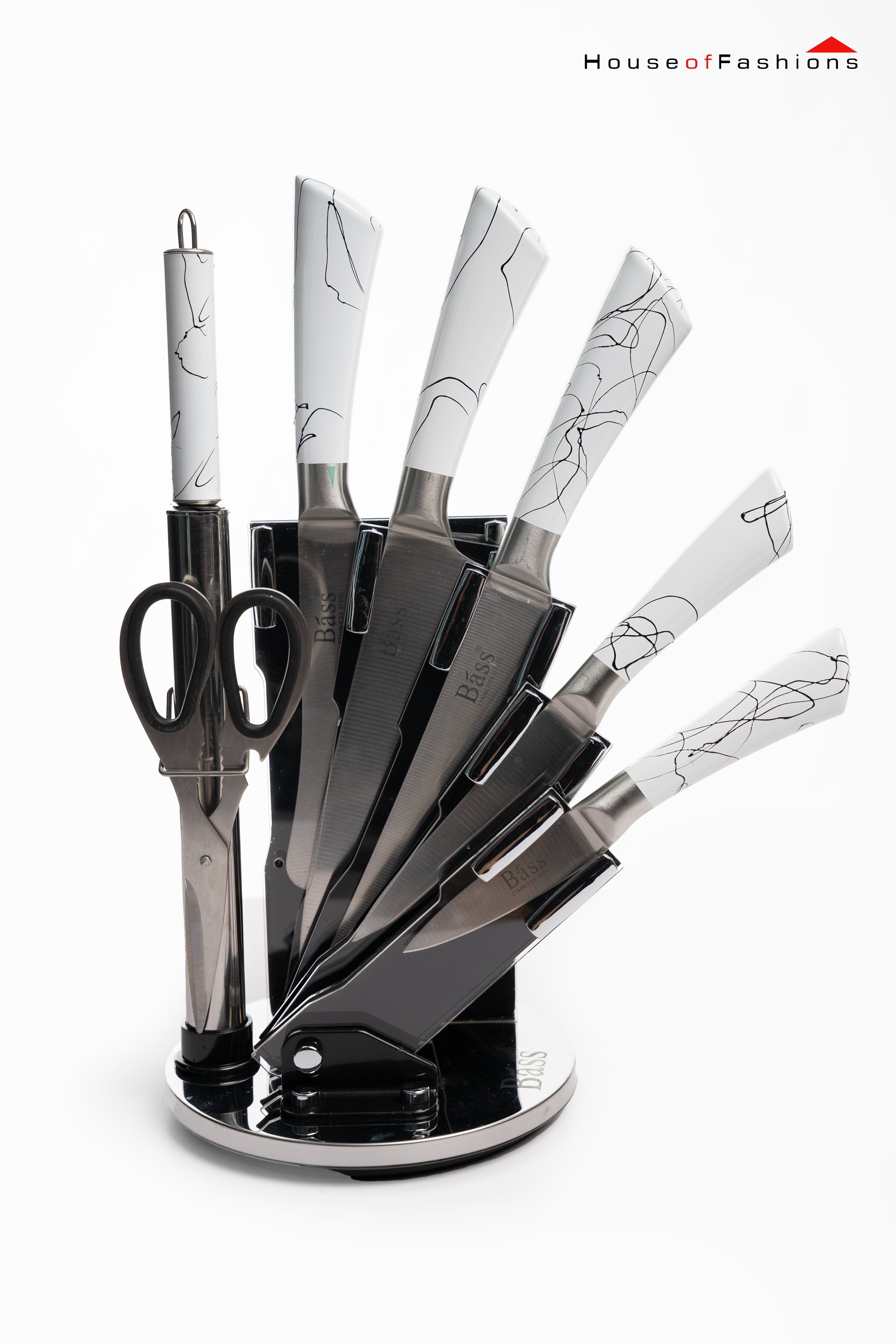 Knife Set, 8 Pcs White Kitchen Knife Set, Non Stick Coating Stainless ...